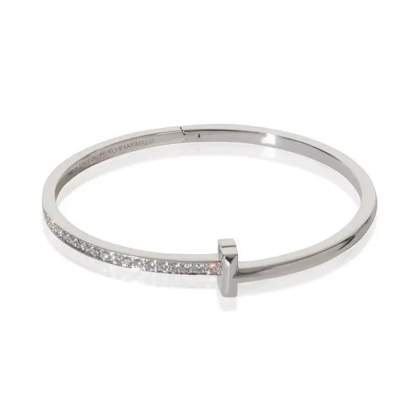 Tiffany & Co. White Gold Diamond T T1 Narrow Hinged Bracelet - White_gold