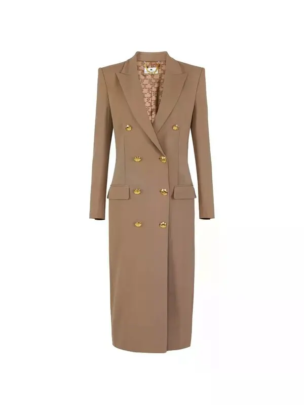 Elisabetta Franchi Double-breasted Gabardine Coat - Brown