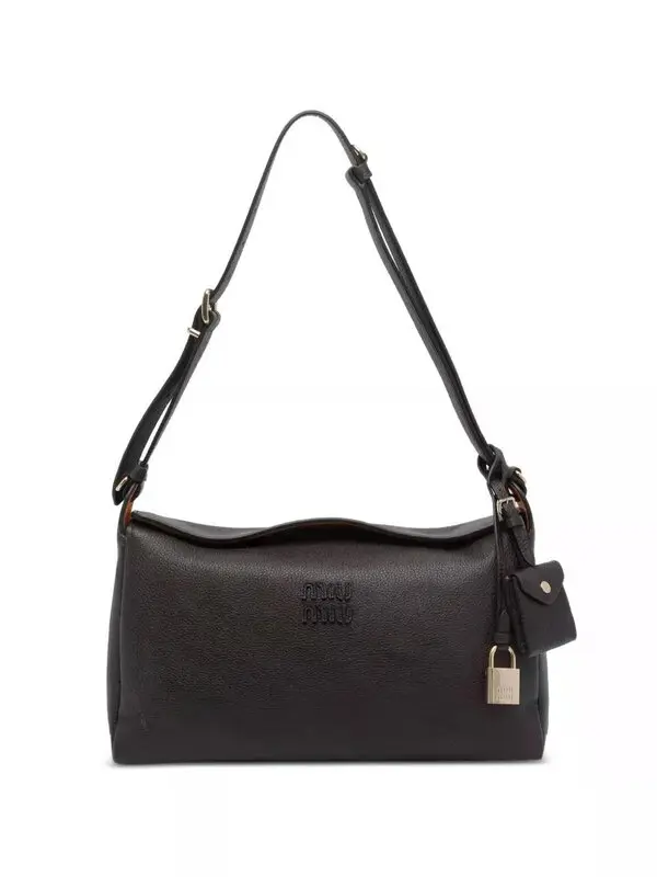 Miu Miu Leather Shoulder Bag With Padlock - Brown