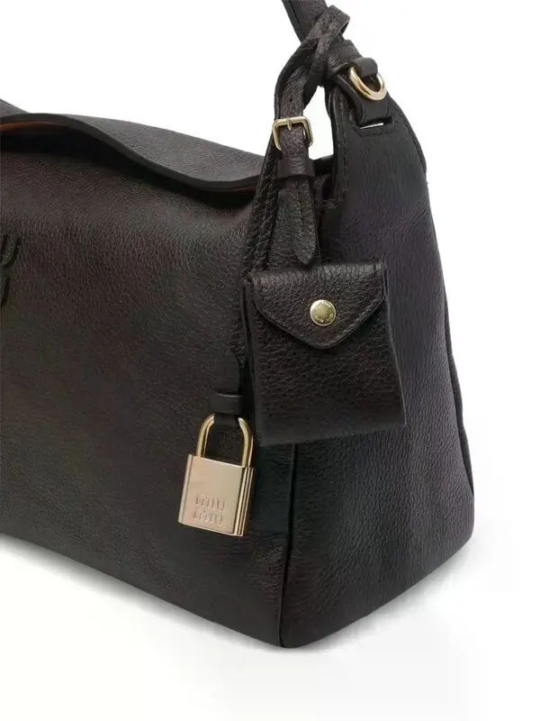 Miu Miu Leather Shoulder Bag With Padlock - Brown