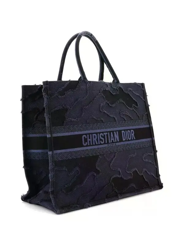 Dior Camouflage Embroidered Canvas Large Tote Bag - Blue
