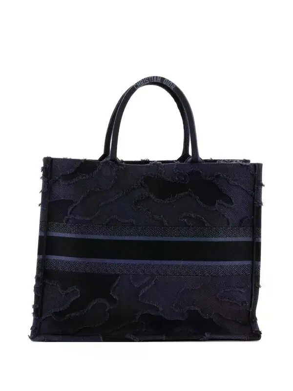 Dior Camouflage Embroidered Canvas Large Tote Bag - Blue