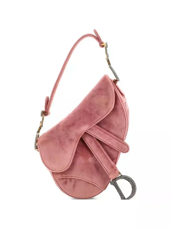 Dior Saddle Velvet Mini Shoulder Bag With Crystals - Pink
