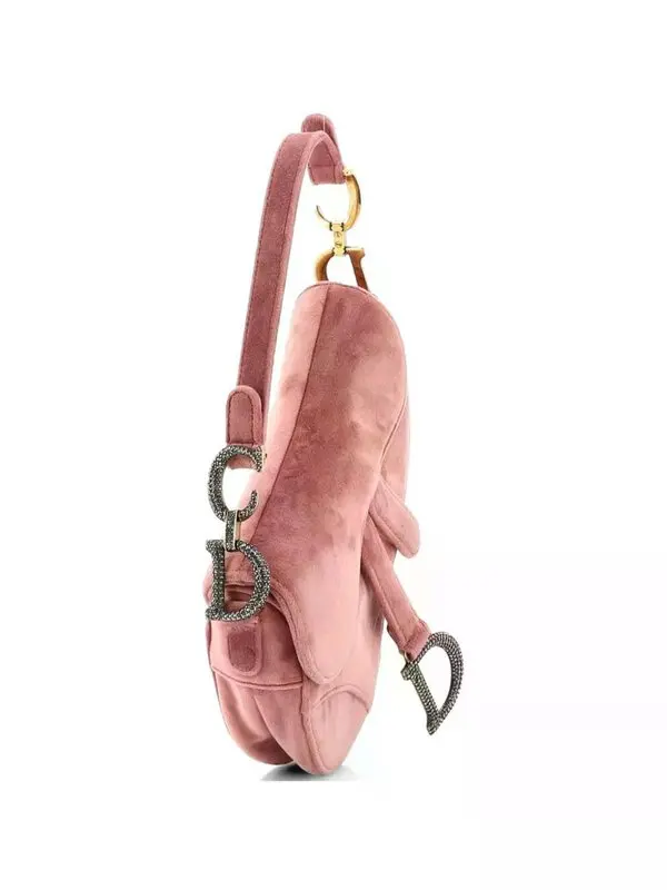Dior Saddle Velvet Mini Shoulder Bag With Crystals - Pink
