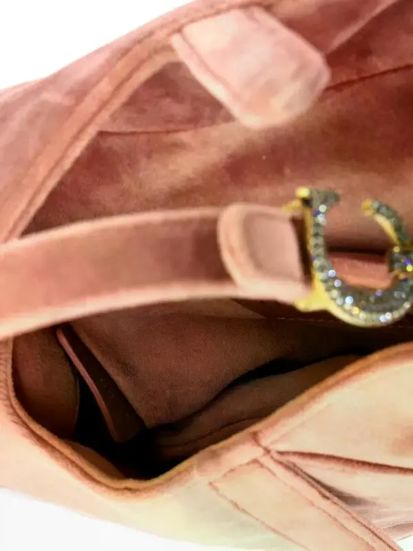 Dior Saddle Velvet Mini Shoulder Bag With Crystals - Pink