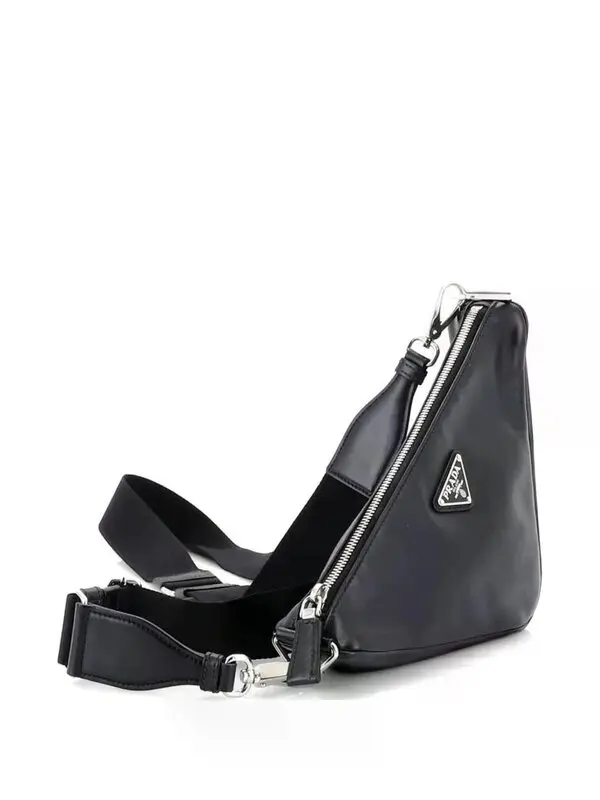 Prada Triangle Logo Zip Leather Crossbody Bag