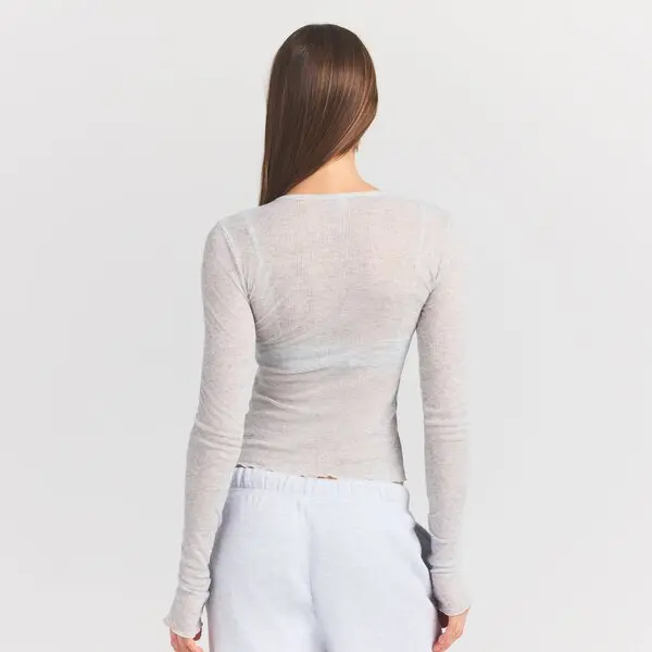SKIMS Long Sleeve Sheer Ribbed Top - Light Heather Grey