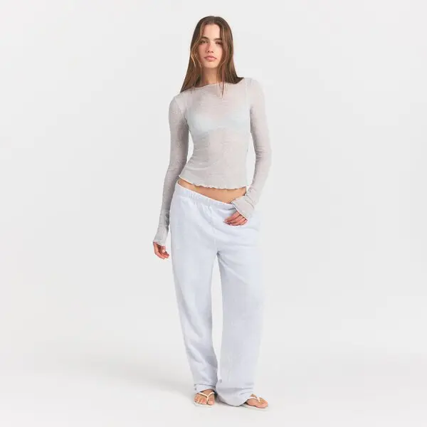 SKIMS Long Sleeve Sheer Ribbed Top - Light Heather Grey