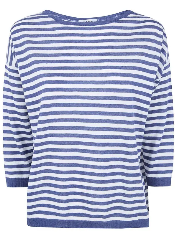 BASE Round Neck Fine Knit Pullover - Blue