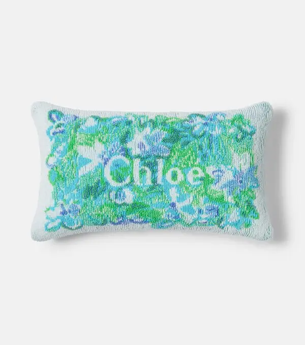 Chloé Floral Logo Cotton Terry Cushion - Blue