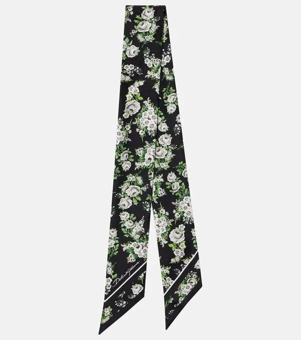 Dolce & Gabbana Floral Silk Twill Scarf - Black