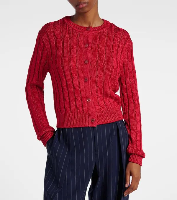 Ralph Lauren Cable-knit Silk Cardigan - Red