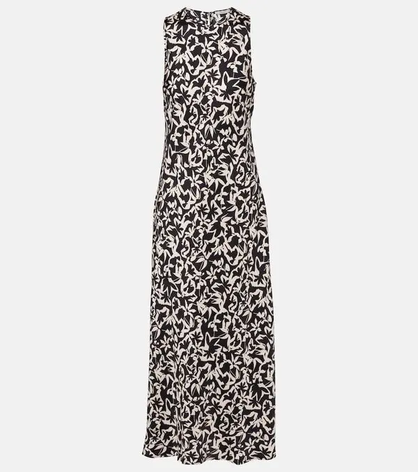 Asceno Valencia Printed Silk Twill Maxi Dress
