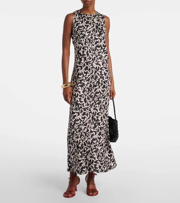 Asceno Valencia Printed Silk Twill Maxi Dress