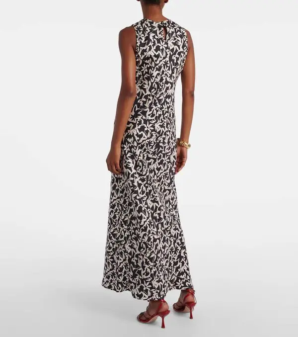 Asceno Valencia Printed Silk Twill Maxi Dress