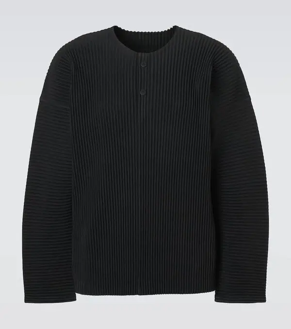 Issey Miyake Monthly Colors Pleated Henley Shirt - Black