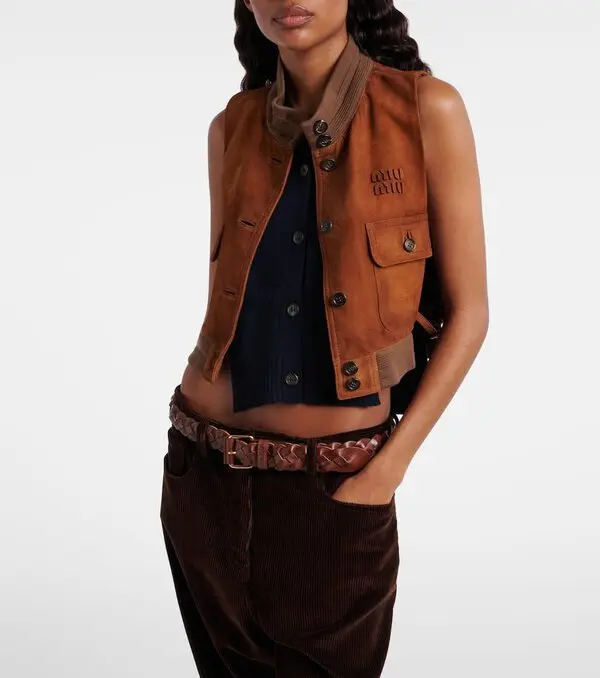 Miu Miu Suede Vest - Brown