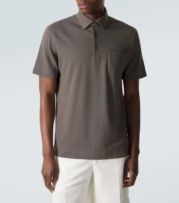 Zegna Cotton Pique Polo Shirt - Grey