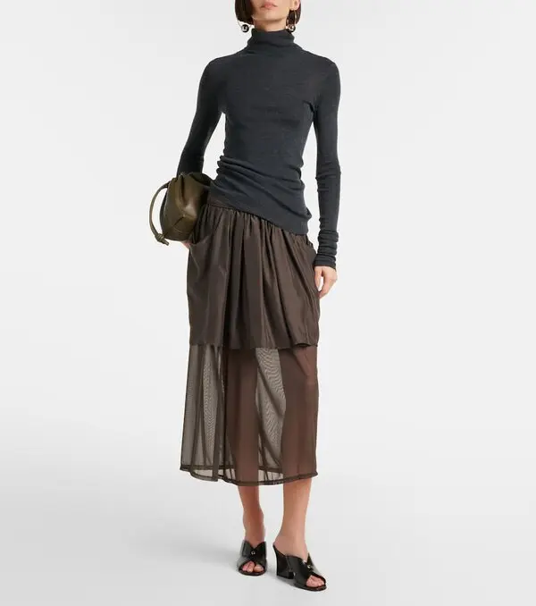 LEMAIRE Draped Silk Midi Skirt
