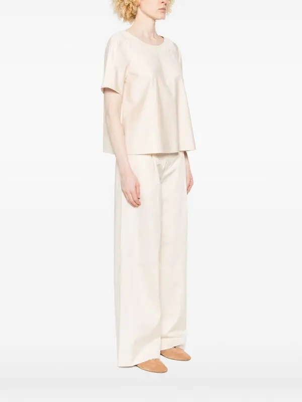 SUSANNE BOMMER Short Sleeve Pleated Cotton T-shirt - White