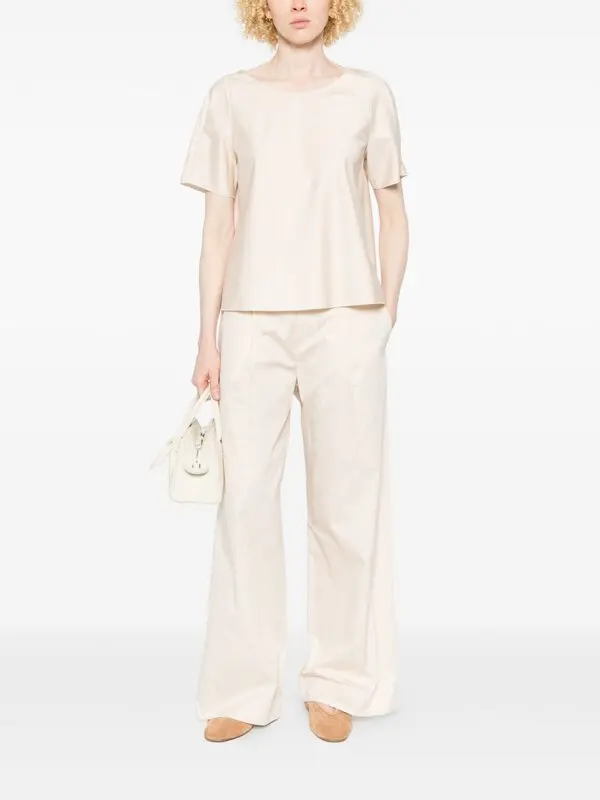 SUSANNE BOMMER Short Sleeve Pleated Cotton T-shirt - White