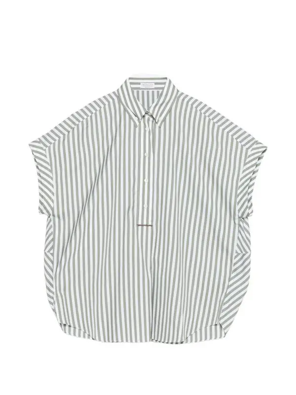 Brunello Cucinelli Cotton And Silk Striped Shirt - Green