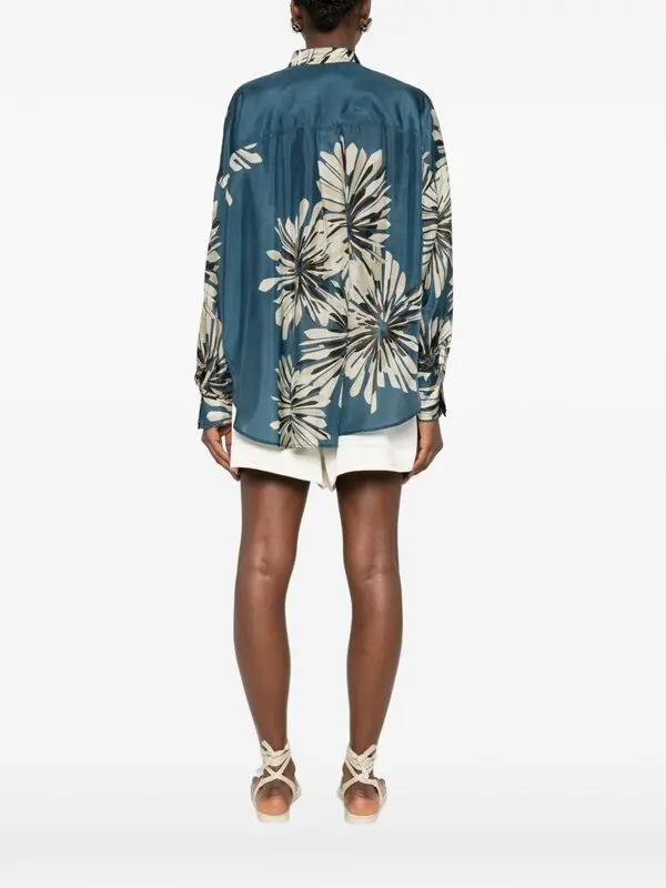 Brunello Cucinelli Printed Silk Shirt - Blue