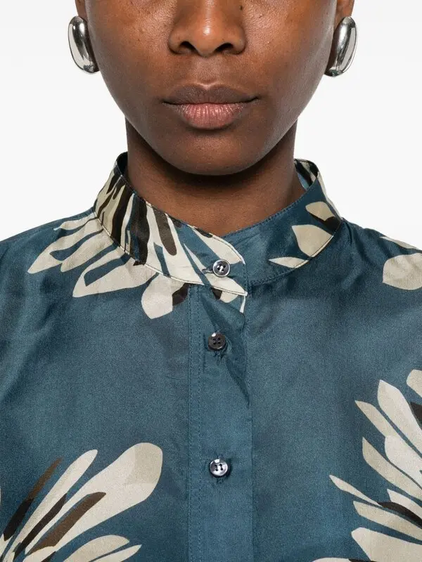 Brunello Cucinelli Printed Silk Shirt - Blue