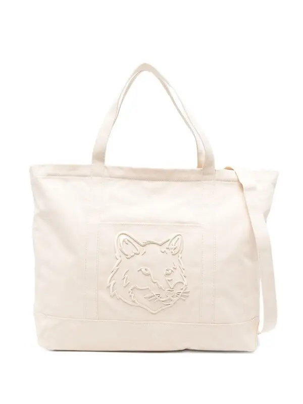 Maison Kitsuné Fox Head Xl Canvas Tote - Beige