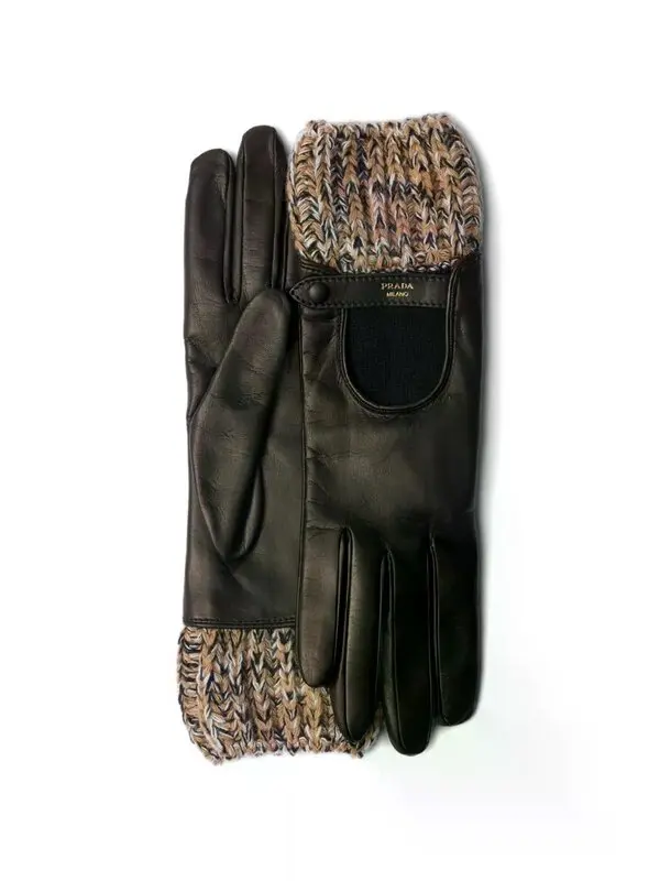 Prada Mélange-knit Leather Gloves - Black