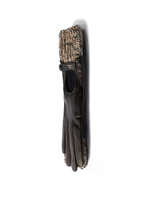 Prada Mélange-knit Leather Gloves - Black