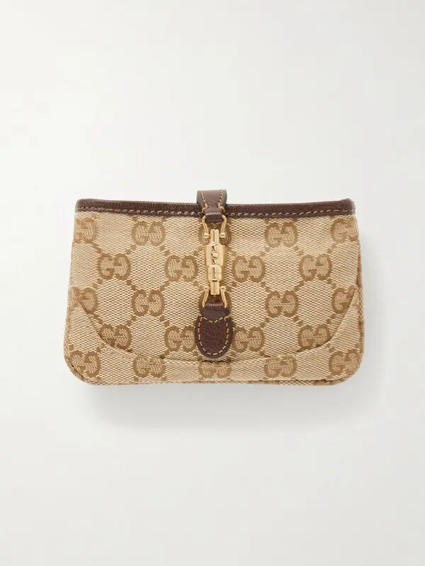 Gucci Jackie Leather-trimmed Canvas-jacquard Wallet - Neutrals