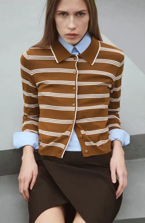 Mango Stripe Collared Cardigan