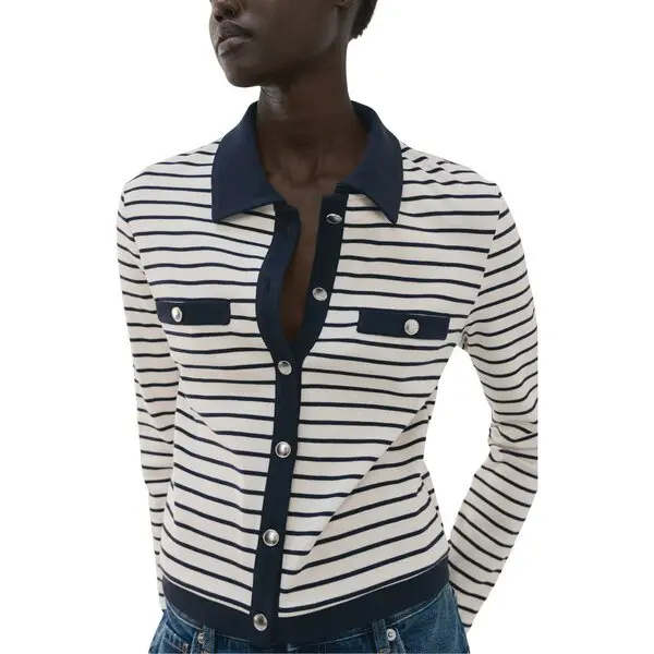 Mango Striped Cotton Cardigan