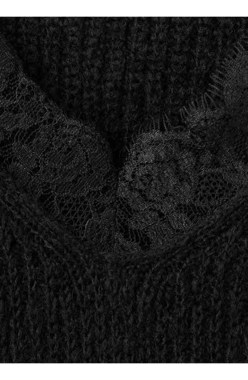 Mango Lace Trim Ribbed V-neck Sweater