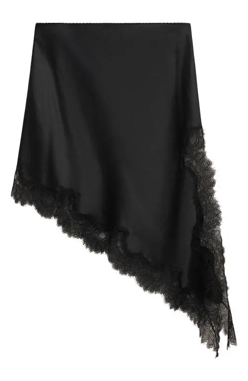Mango Asymmetric Satin And Lace Skirt - Black