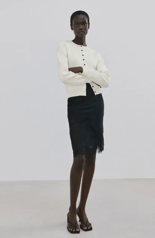 Mango Contrast Button Crewneck Cardigan - Ecru