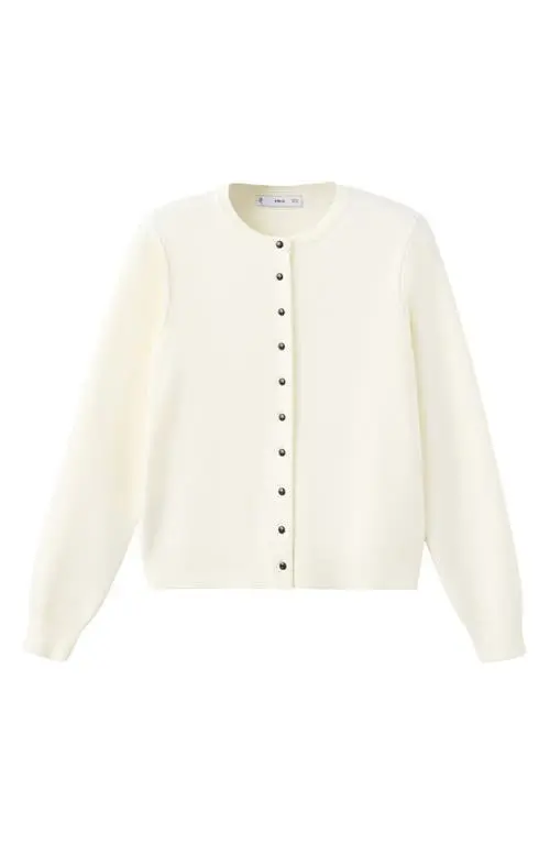 Mango Contrast Button Crewneck Cardigan - Ecru