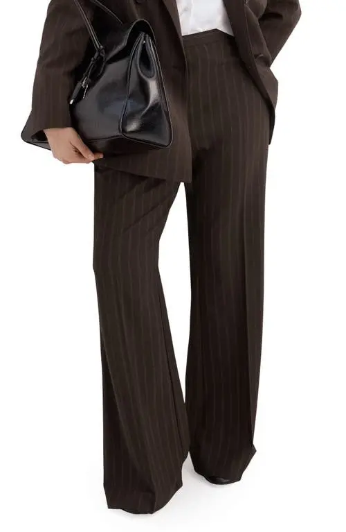 Mango Pinstripe Trousers - Brown