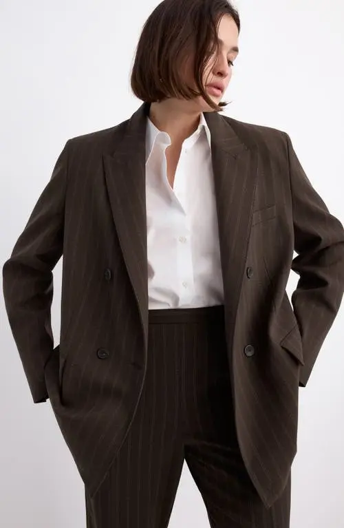 Mango Pinstripe Trousers - Brown