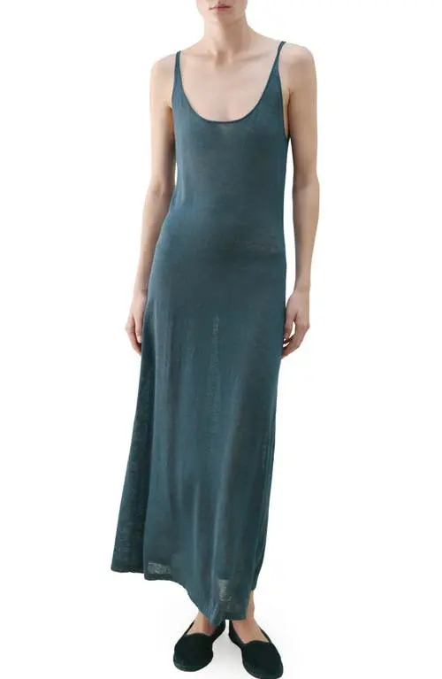 Mango Linen Blend Midi Dress - Night Blue