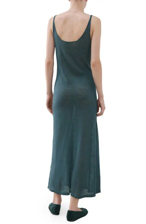 Mango Linen Blend Midi Dress - Night Blue