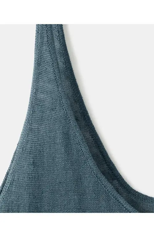 Mango Linen Blend Midi Dress - Night Blue