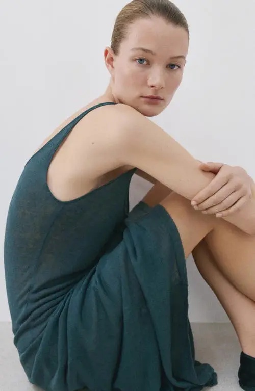 Mango Linen Blend Midi Dress - Night Blue