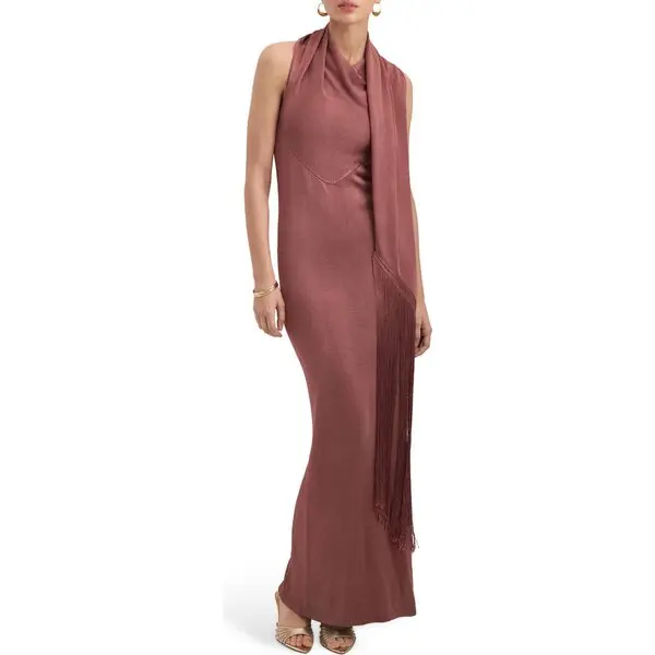 Mango Shawl Sleeveless Knit Maxi Dress - Russet