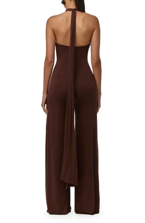 Naked Wardrobe Halter Wide Leg Jumpsuit - Chocolate