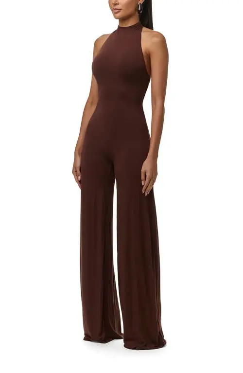 Naked Wardrobe Halter Wide Leg Jumpsuit - Chocolate