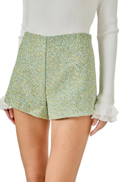 Endless Rose High-waisted Tweed Shorts - Mint Multi
