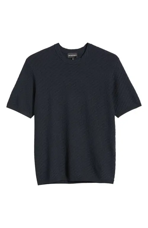 Emporio Armani Short Sleeve Basket Stitch Sweater - Solid Blue Navy