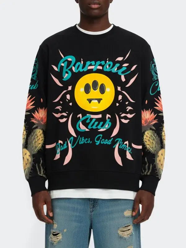 BARROW Crewneck Cotton Sweatshirt With Graphic Prints - Black